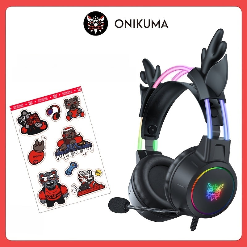 Muxi Glory Gaming Headset with Deer Ears - RGB Wired Over-Ear Headphones - Noise-Cancelling Mic ...