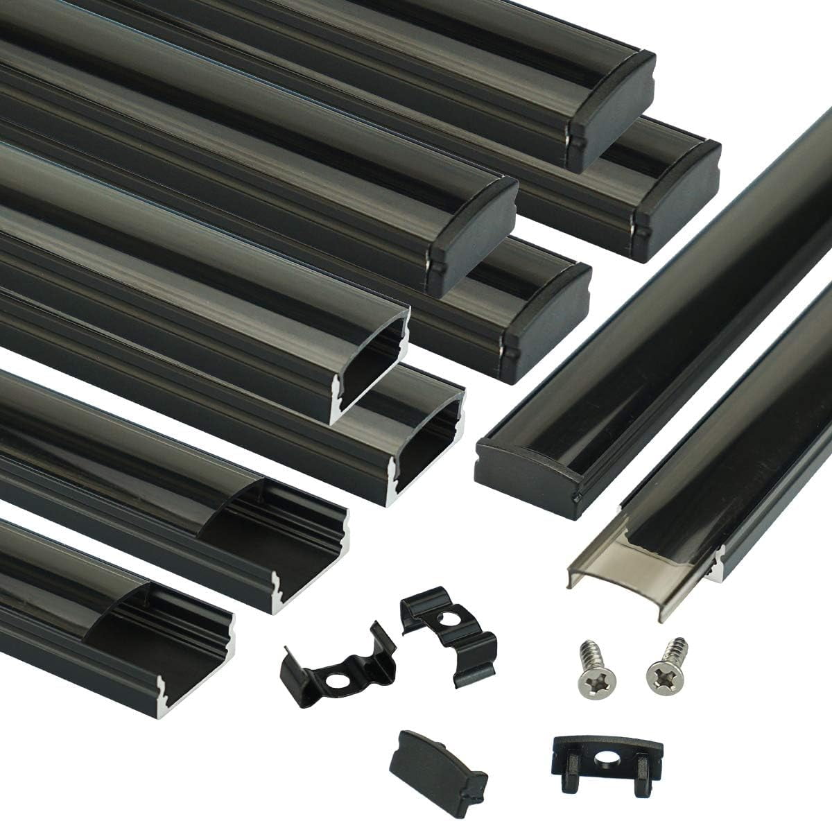 Muzata 10Pack 3.3FT/1M Black LED Channel System with Smoky Black Cover ...