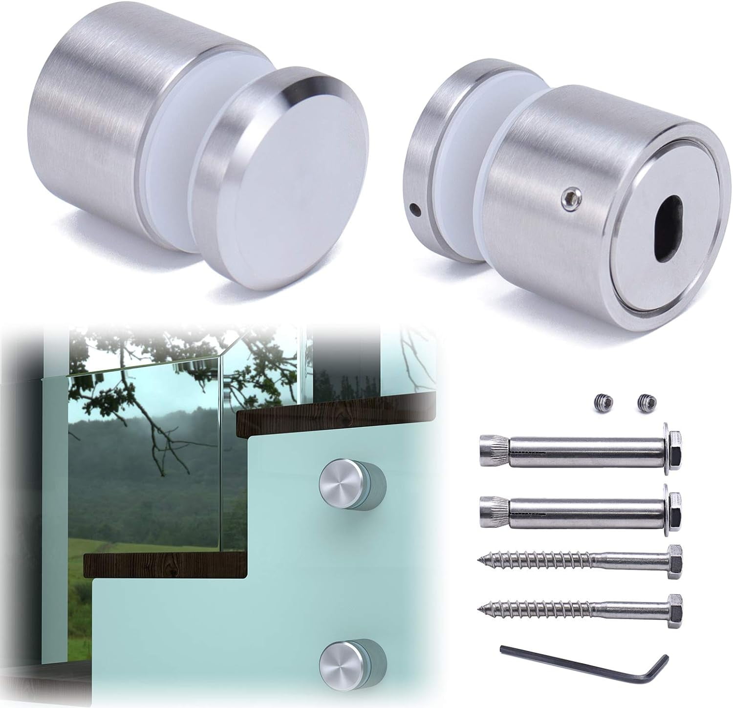 Muzata 2Pack Glass Standoff Screws 1 21/32 inch for Glass Railing ...