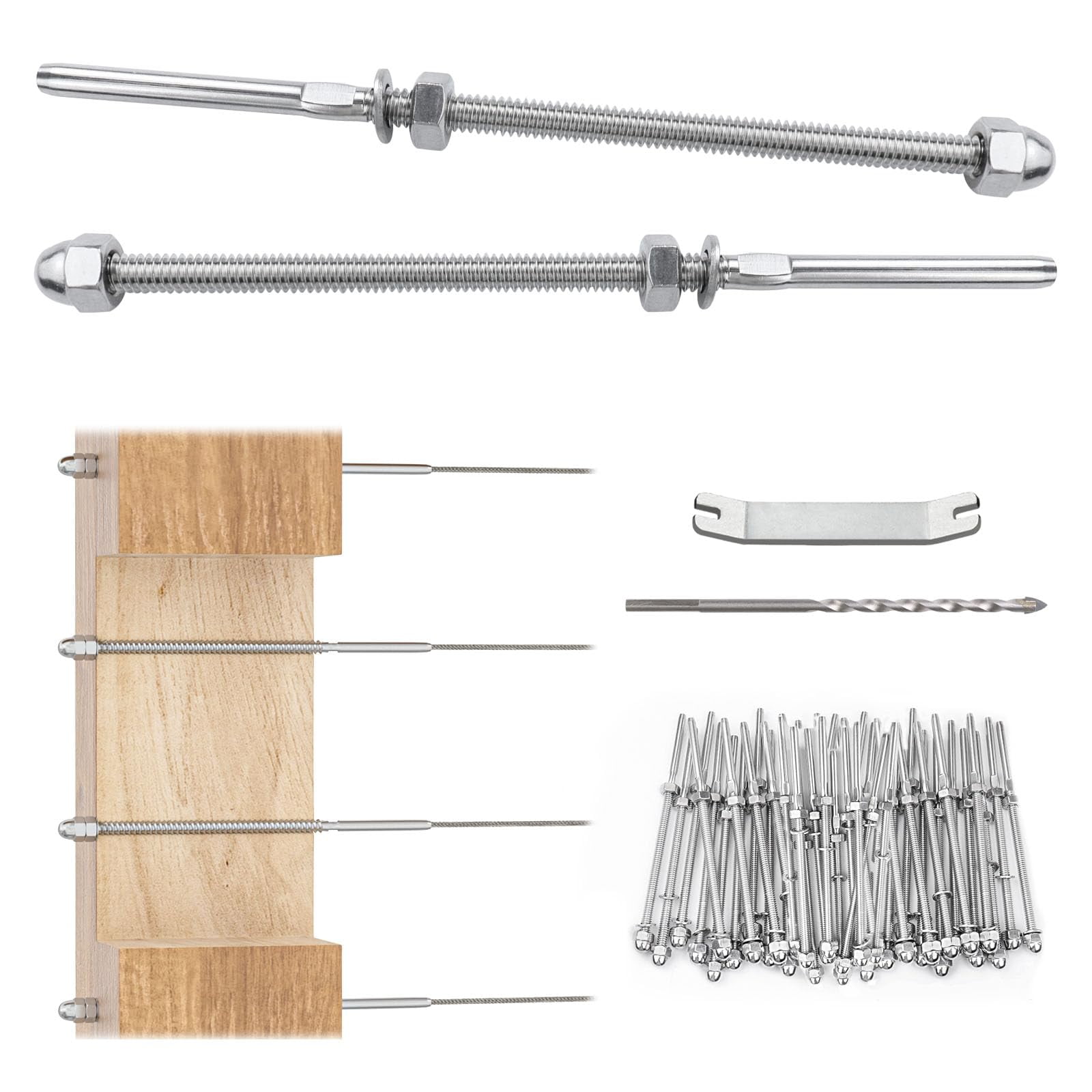 Muzata 60 Pack 1/8" Cable Railing Hardware Kit Hand Swage Threaded Stud ...