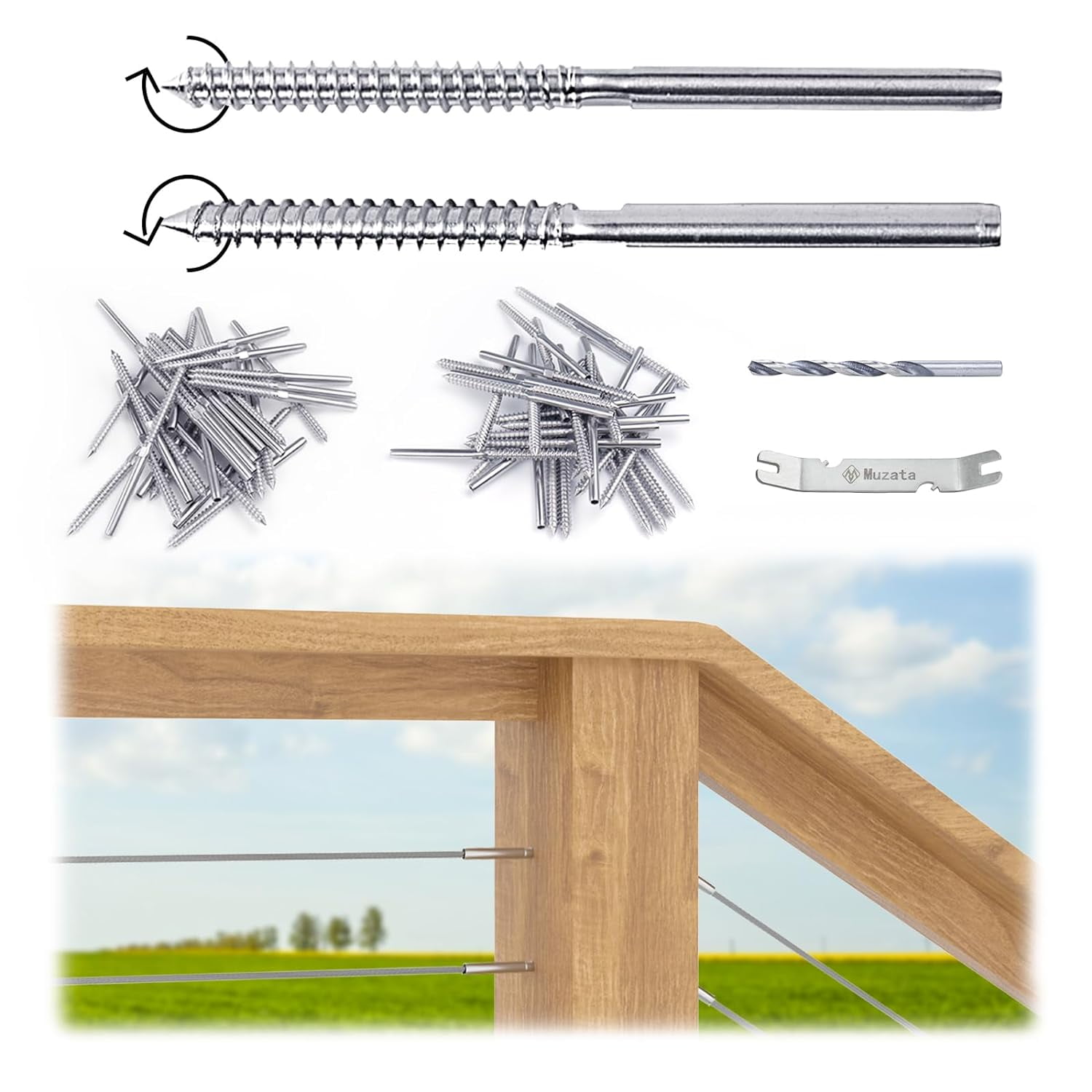 Muzata 60Pack 1/8" Swage Lag Screws, Left & Right Cable Railing ...