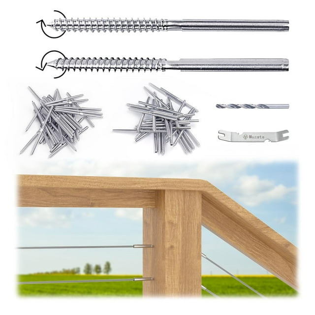 Muzata 60Pack 1/8" Swage Lag Screws Left & Right Cable Railing Hardware ...
