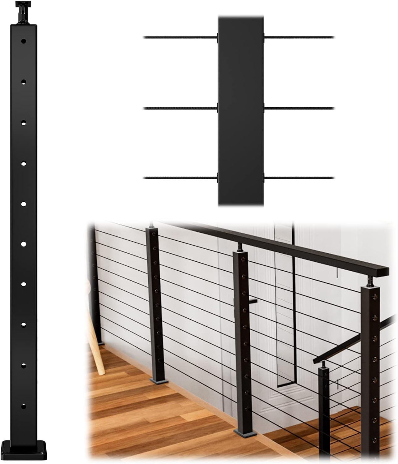 Muzata Level drilled Cable Railing Post 36"x2"x2" Adjustable Top ...