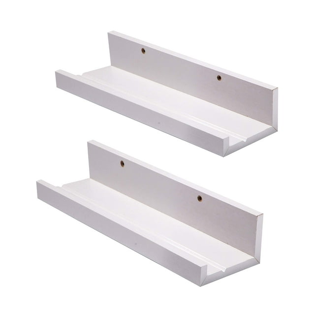 Muzilife 12-Inch Wood Floating Shelves Set of 2, Wall-Mounted with LED ...