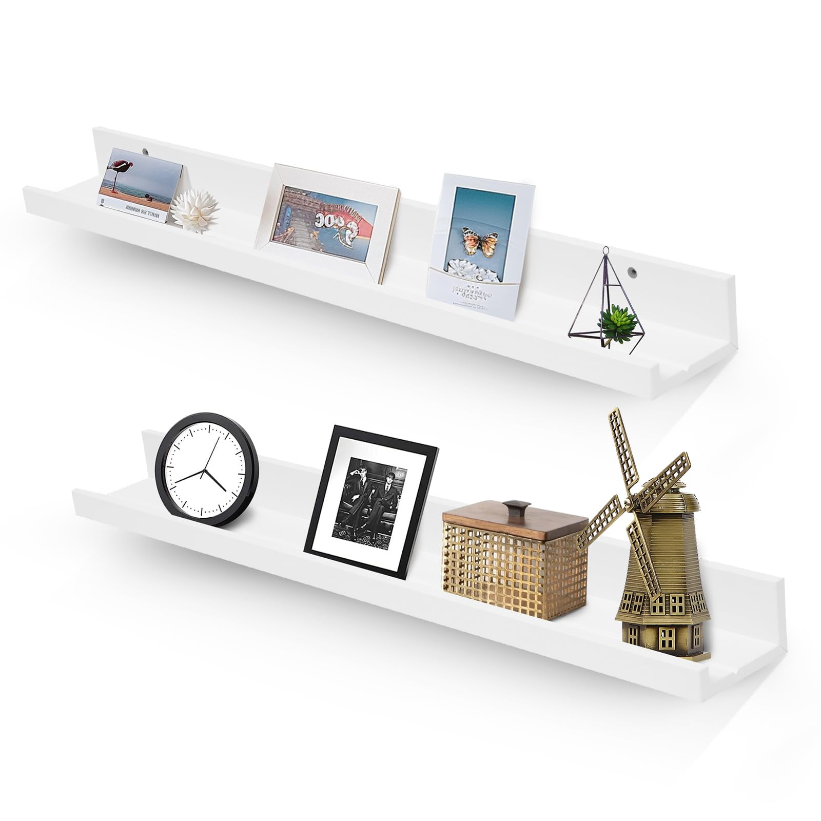 Muzilife 35.4 inch White Wood Floating Shelves, Wall-Mounted Picture ...