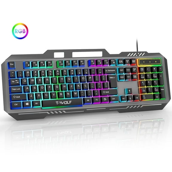 Gaming Keyboard, USB Wired Computer Keyboard, 15-Zone RGB Illumination ...