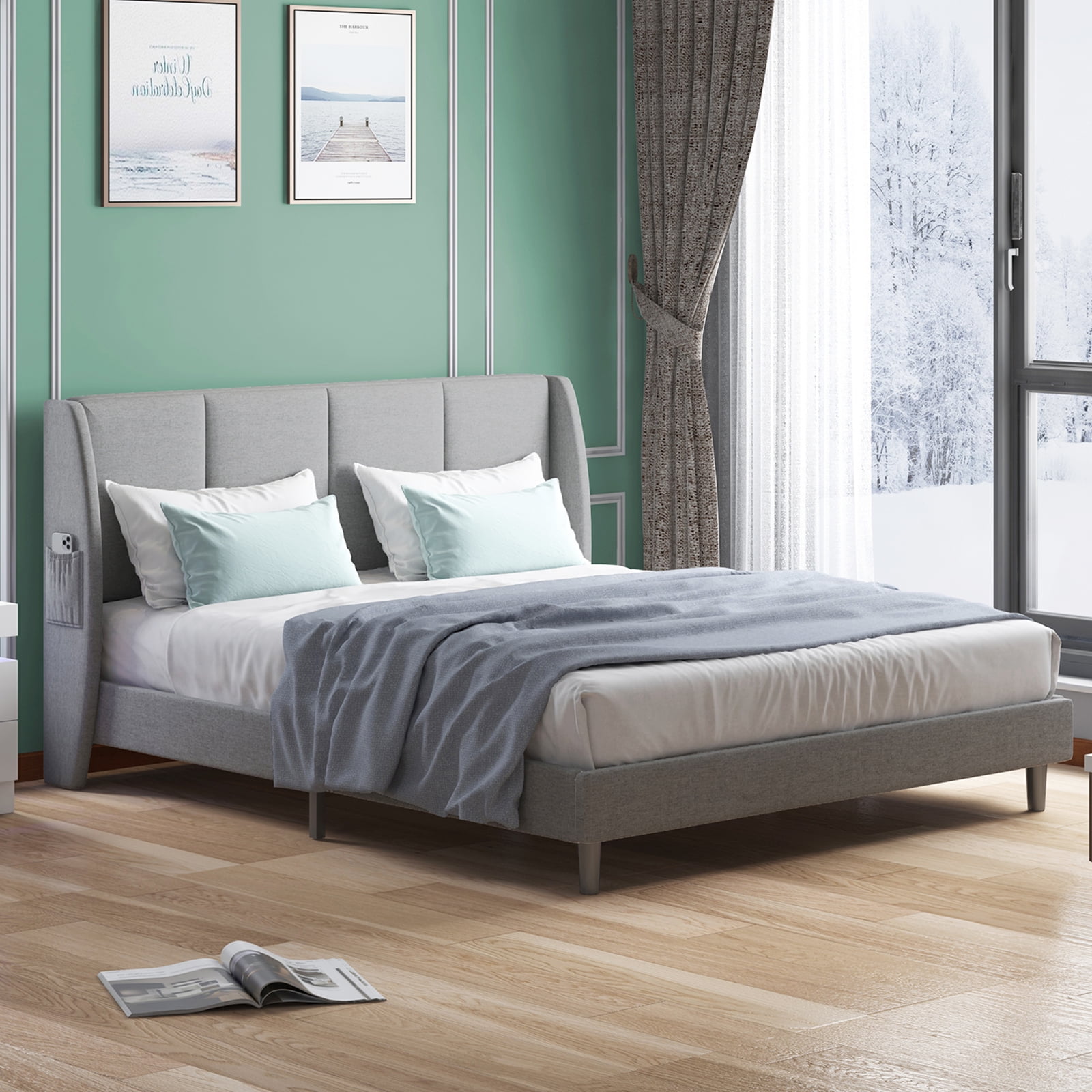 Muzz Platform Bed Frame, King Size Modern Bed Frames with 2 Large Side ...
