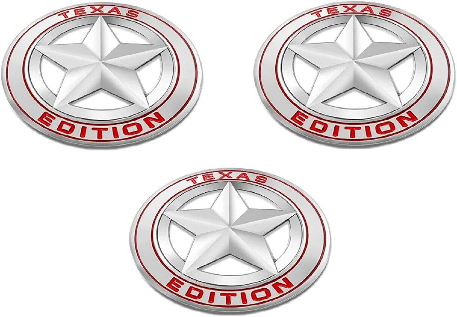 Muzzys (SET OF 3) Texas Edition Star CHROME/RED Round 3" Shield Emblem ...