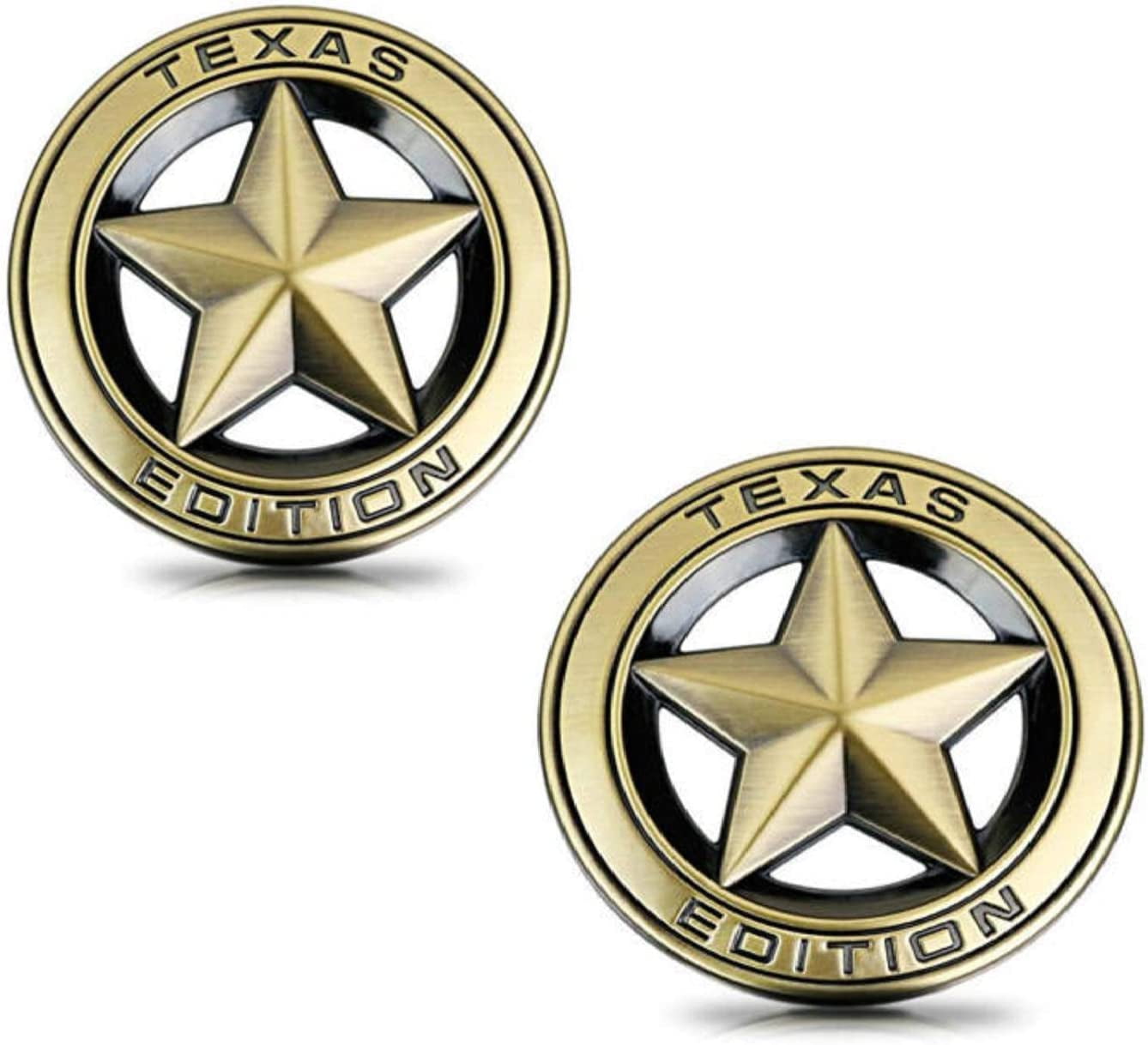 Muzzys (SET OF TWO) Texas Edition Star BRONZE Round 3" Shield Emblem Universal Stick On FITS ...