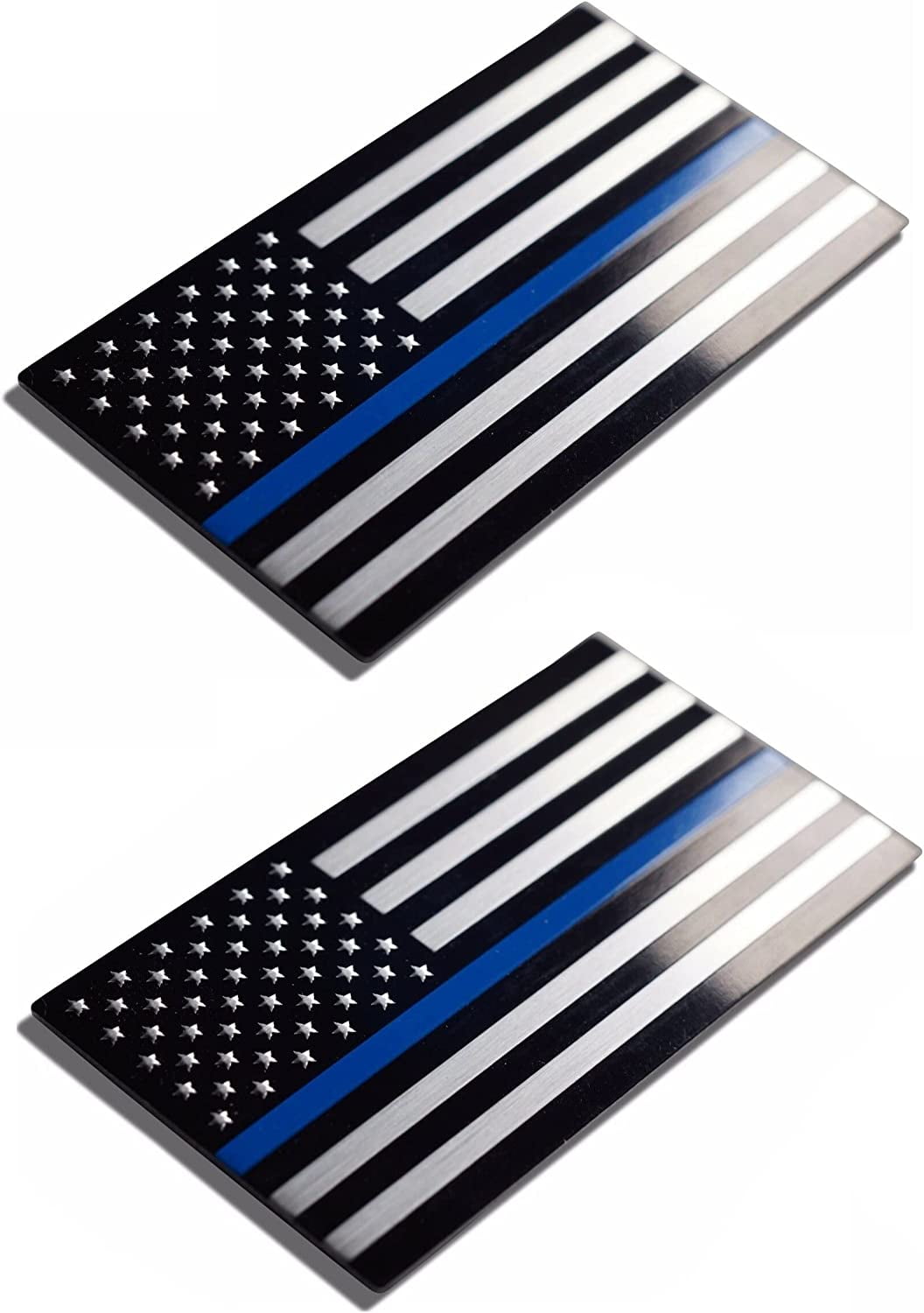 Muzzys-Set of TWO-Aluminum THIN BLUE LINE American Flag Decal Emblem ...