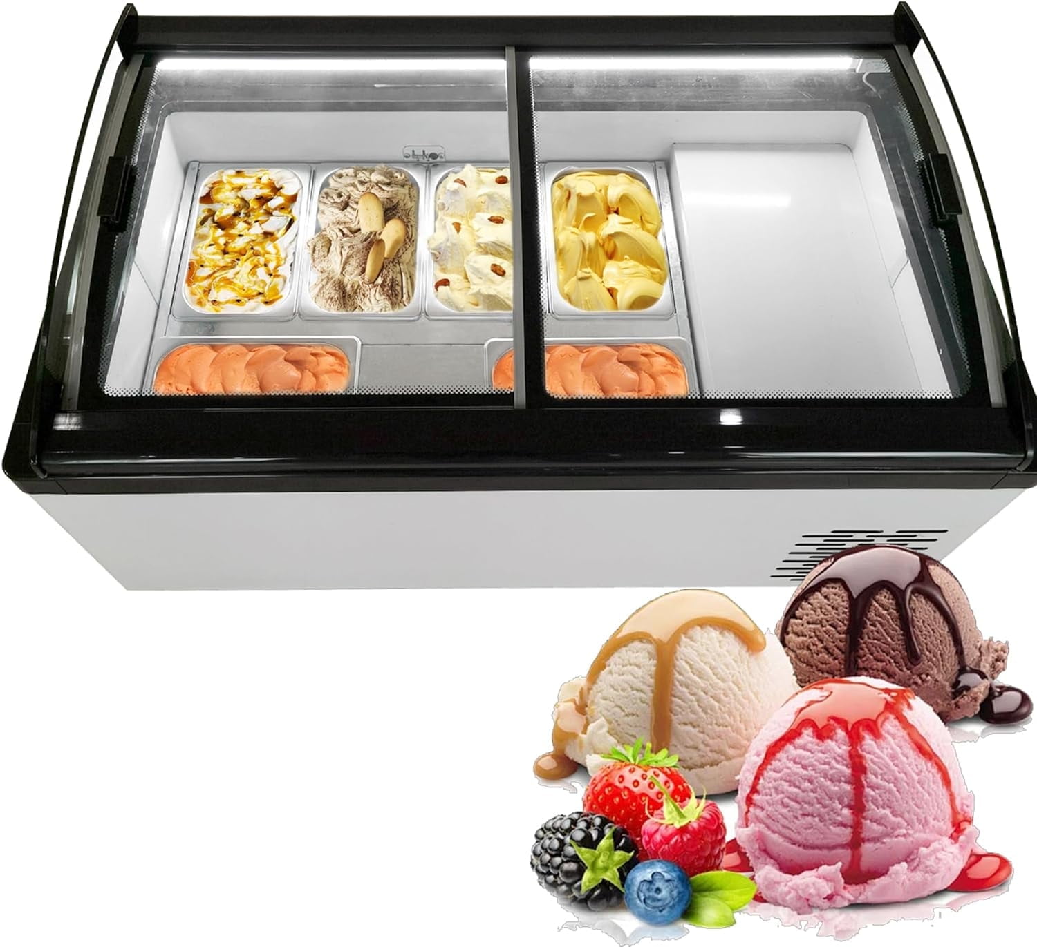 Mvckyi Commercial Ice Cream Dipping Cabinet Display Case, Glass Top Ice ...