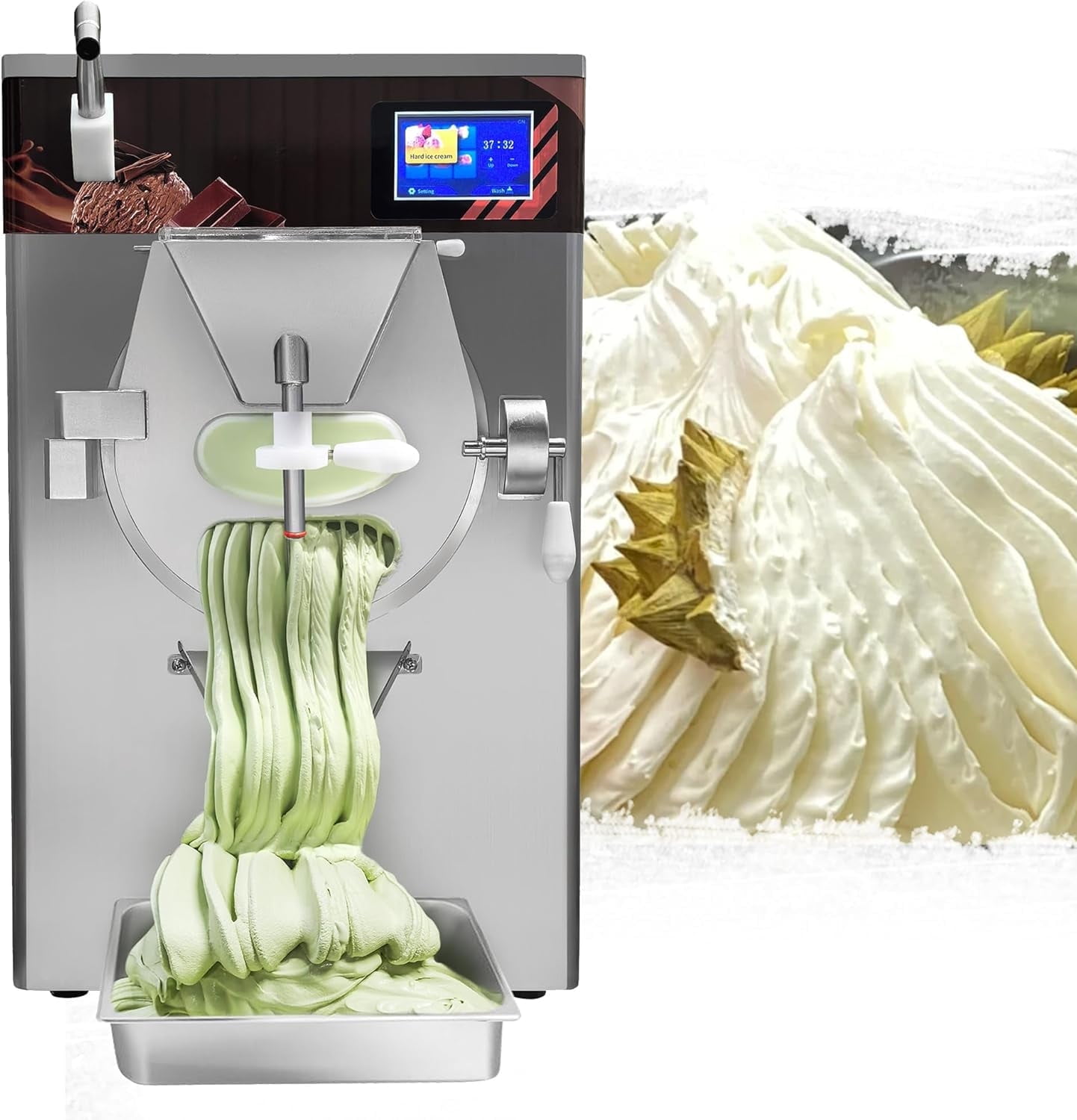 Mvckyi Gelato Ice Cream Machine, 12L 13 Gal/H Hard Ice Cream Maker ...