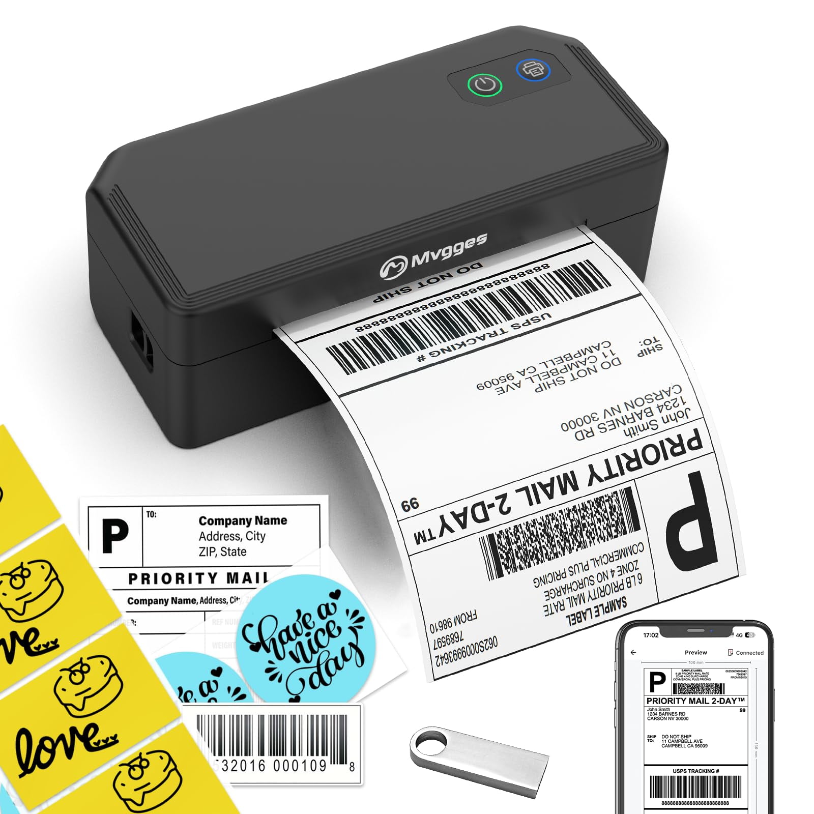 Mvgges Shipping Label Printer,Bluetooth 4x6 Thermal Label Printer for ...