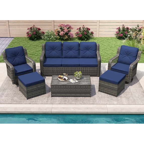 Mvpipi Outdoor Patio Furniture Set with Swivel Chairs and Ottoman, 6 ...