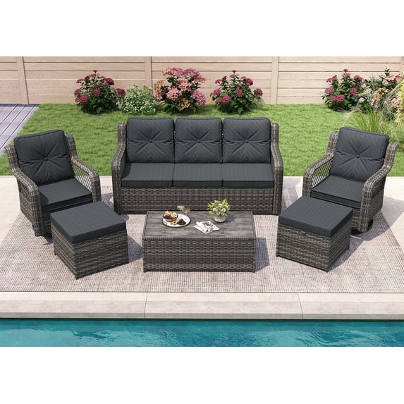 Mvpipi Outdoor Patio Furniture Set with Swivel Chairs and Ottoman, 6 ...