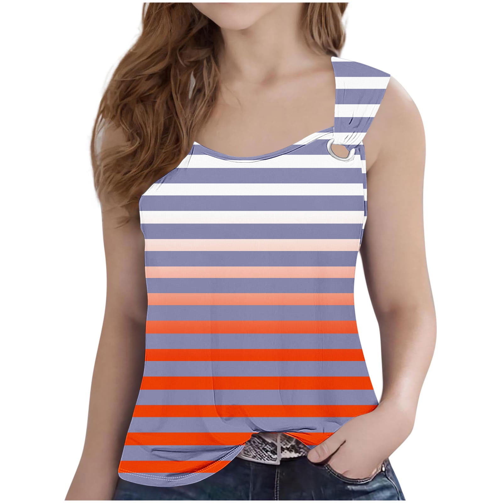 Mwjwdo Deals Striped Tank Top for Girls Trendy V Neck Sleeveless Shirts ...