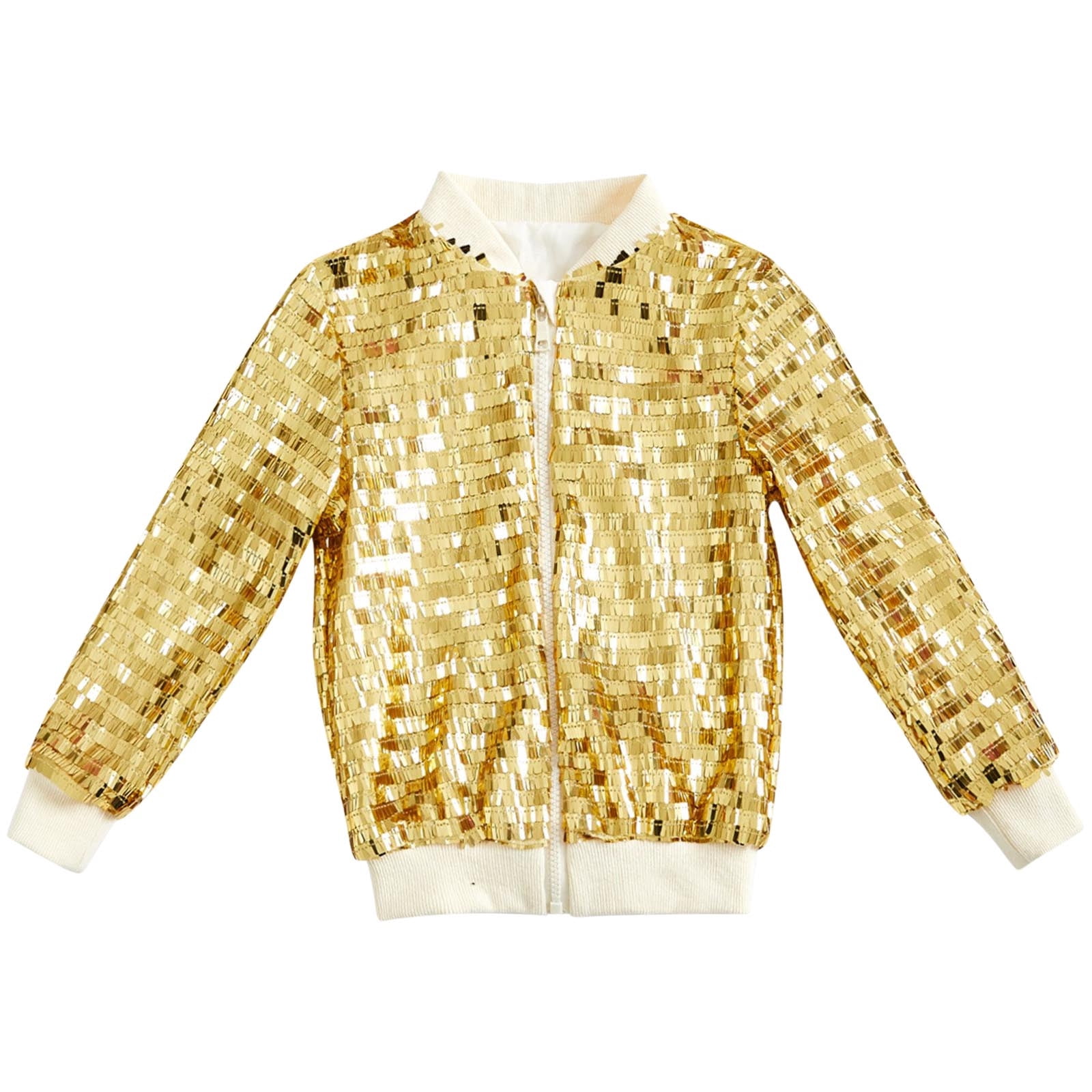 Mwjwdo Kid's Bomber Jacket Sparkly Metallic Outfit Long Sleeve ...