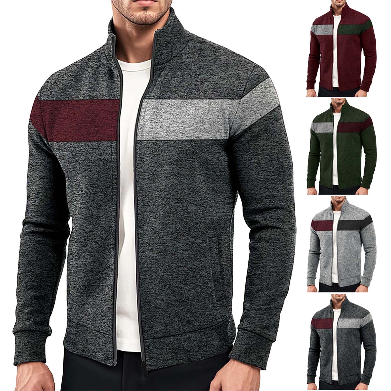 Mwjwdo Men Lightweight Varsity Jacket Fashion Color Block Fall Zip Up ...