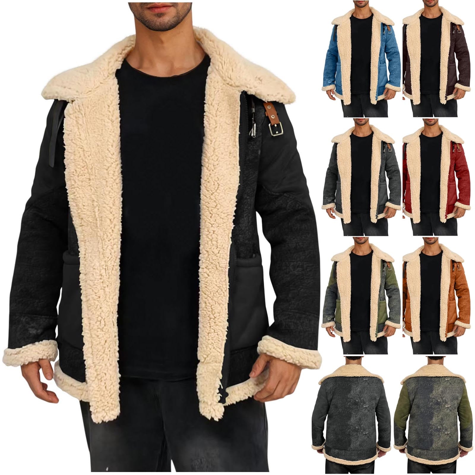 Mwjwdo Outfits for Man Long Sleeve High Neck Faux Fleece Lined Sherpa ...