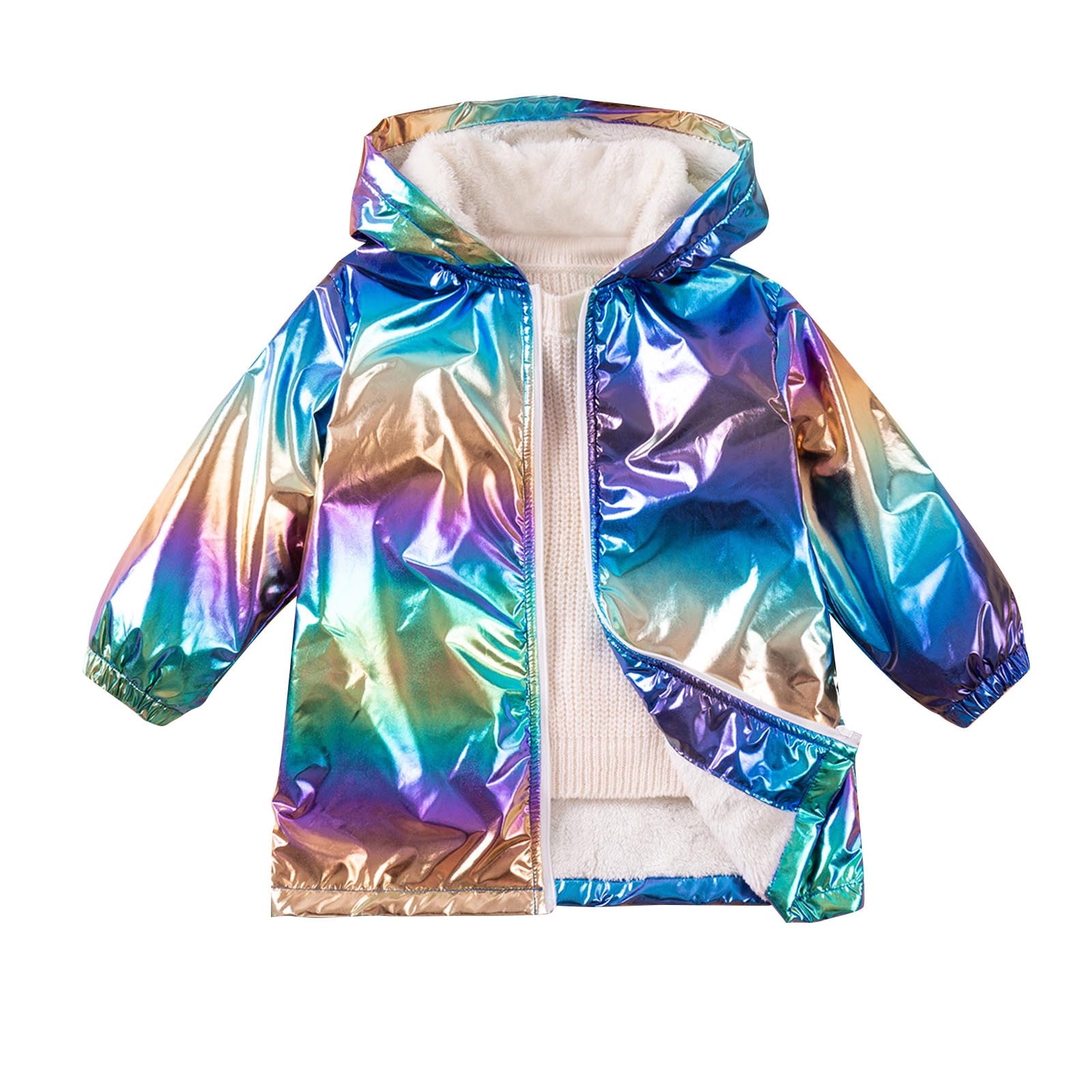 Mwjwdo Rainbow Reflective Jacket for Girls Trendy Gradient Shiny Hooded ...