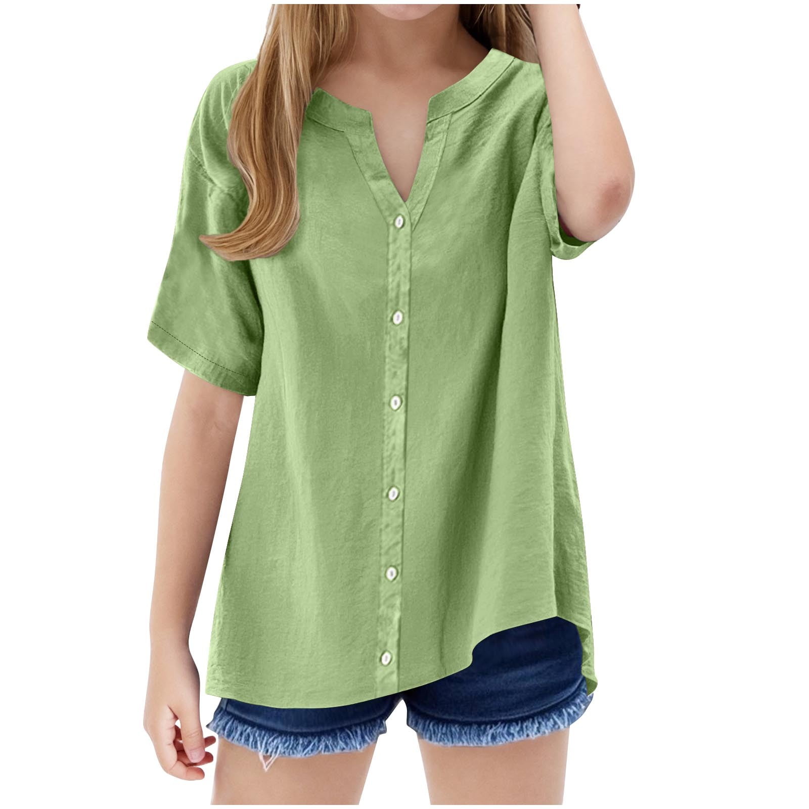 Mwjwdo Summer Linen Work Tops for Women Trendy Button Down Plus Size V ...