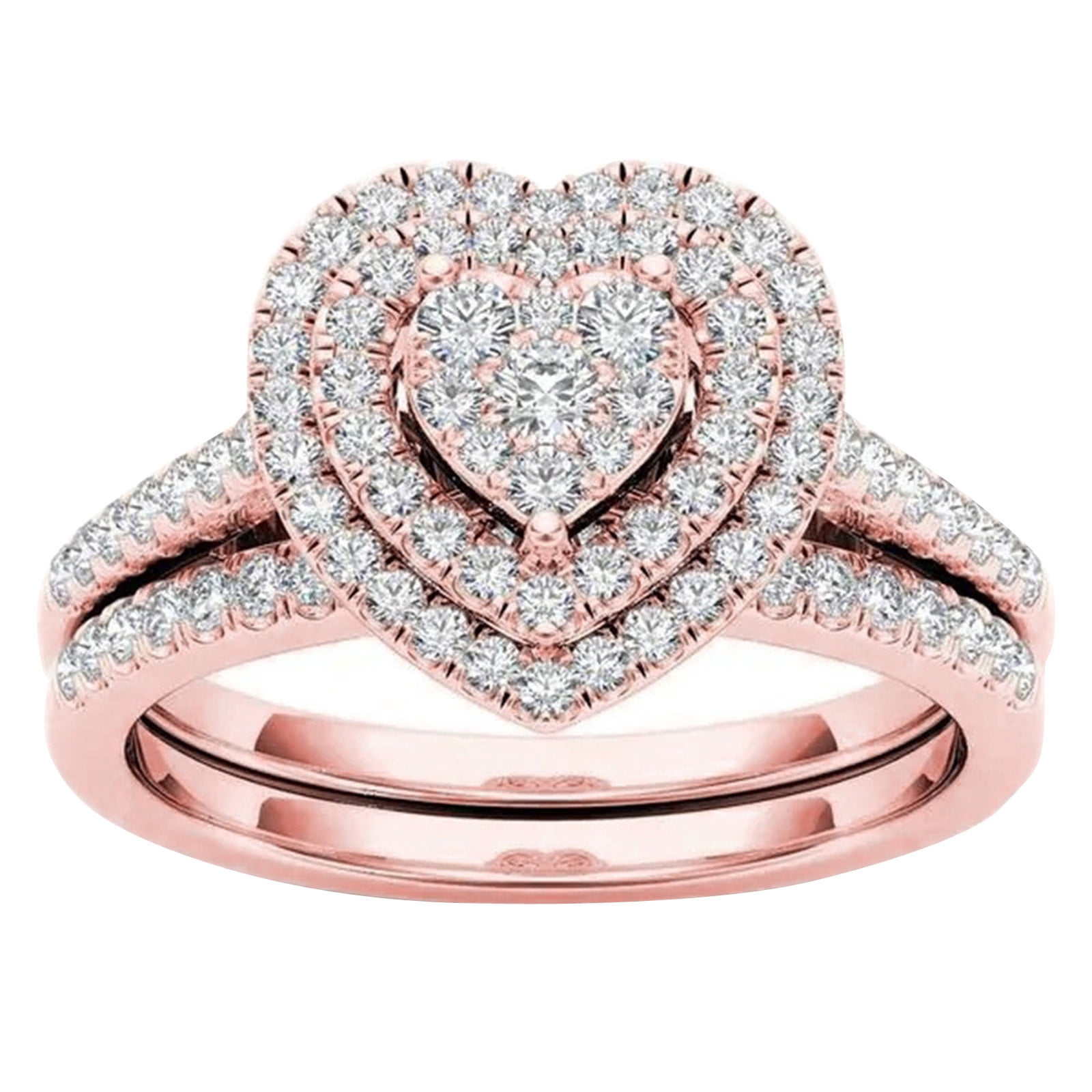 Mxee Clearance Rings for Women Zircon 2-Piece Heart-Shaped Ring,Luxury ...