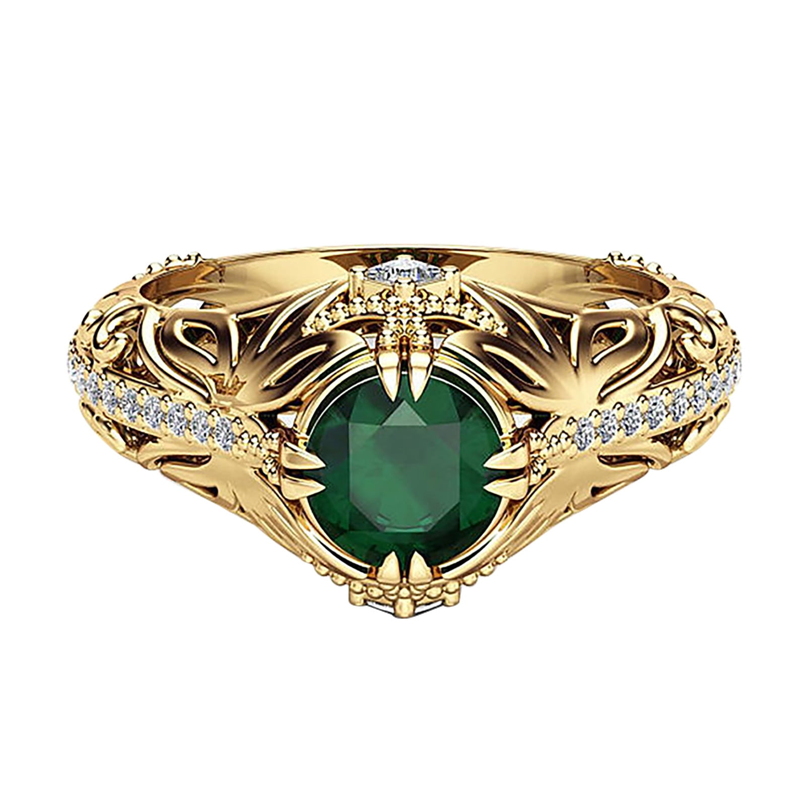 Mxee Clearance Rings for Women Women 14k Gold Natural Diamond Green ...