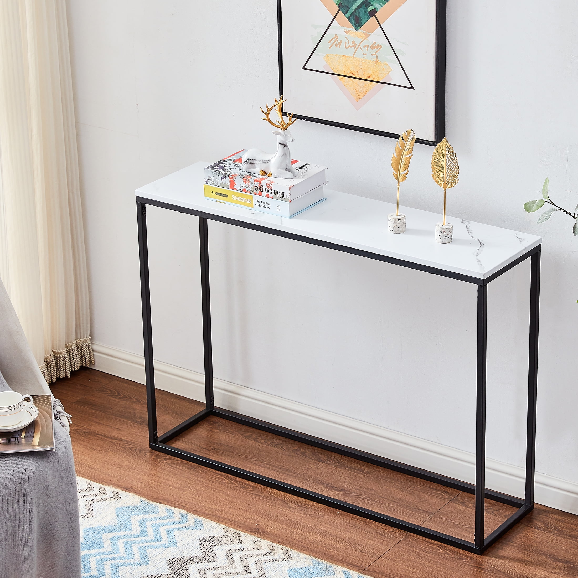 Mxfurhawa Modern Faux Marble Console Table, Decorative Metal Entryway ...