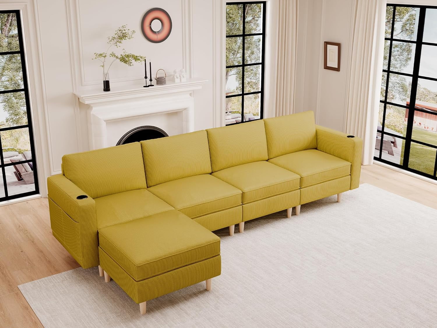Mxfurhawa Convertible Couch L-Shaped Velvet Sectional Sofa Bed with ...
