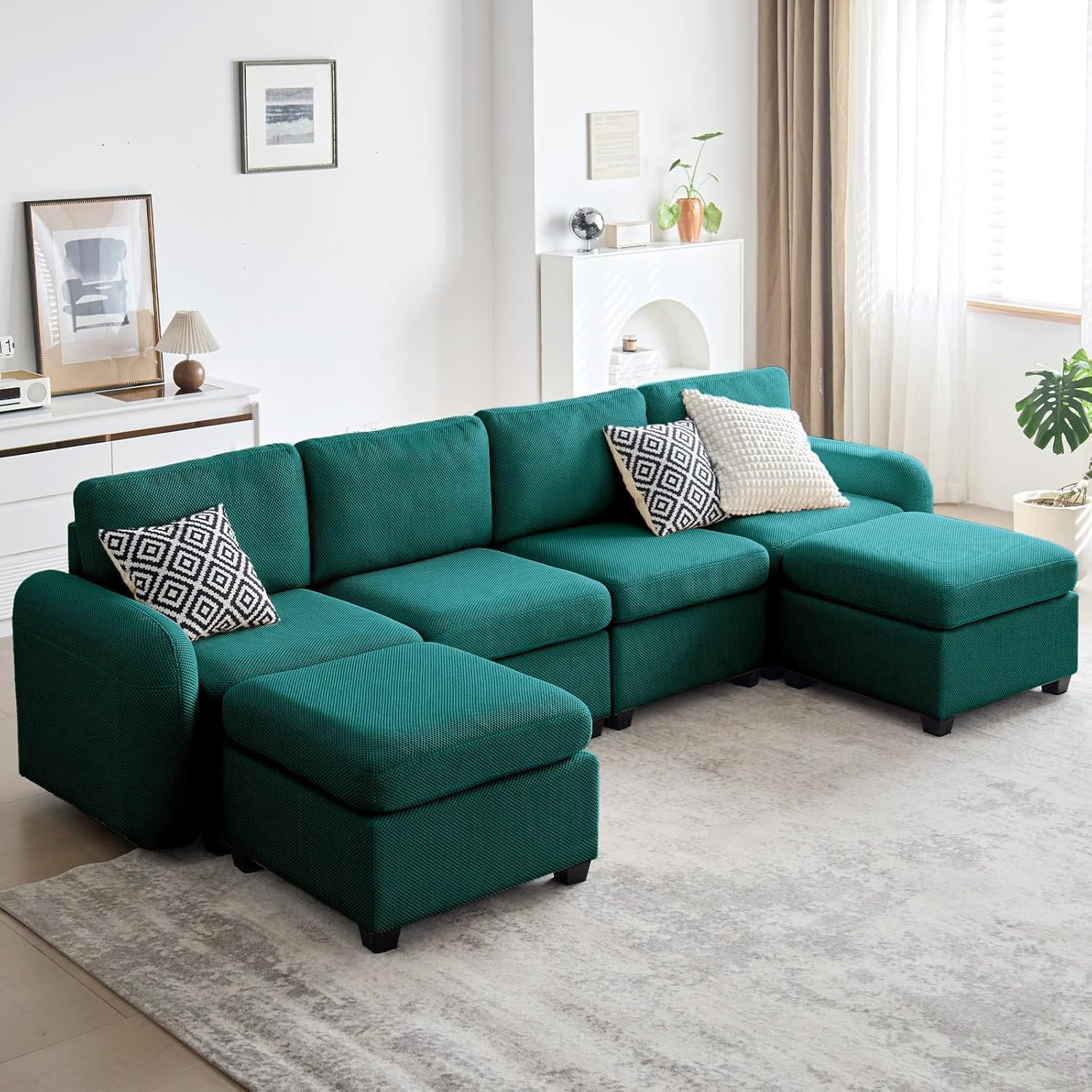 Mxfurhawa Convertible Modular Sectional Sofa with Storage Ottomans - 6 ...