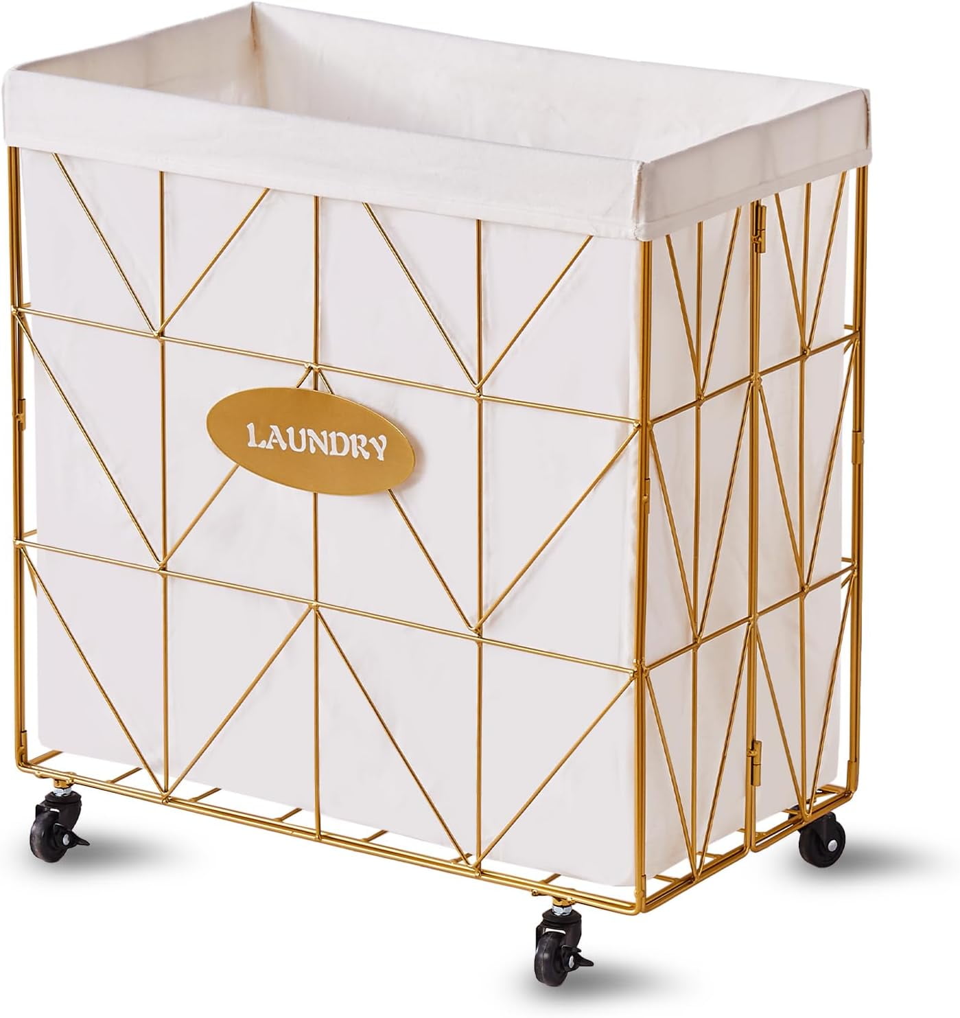 Mxfurhawa Iron Wire Laundry Hamper With Rolling Lockable Wheels ...