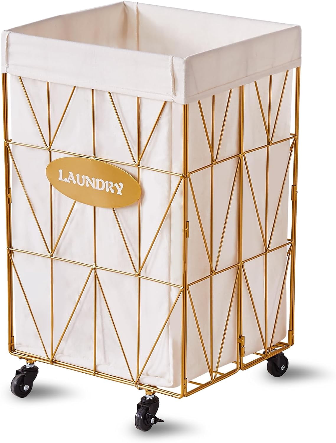 Mxfurhawa Iron Wire Laundry Hamper With Rolling Lockable Wheels ...