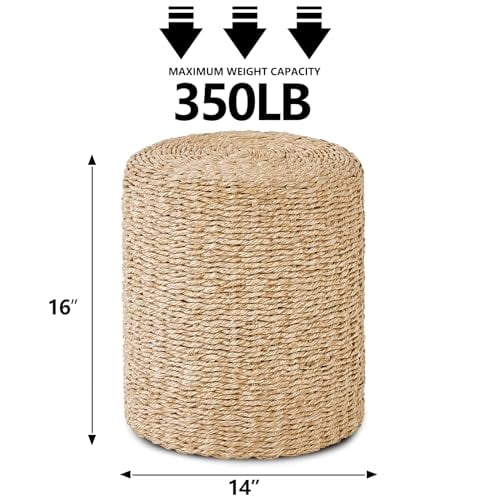 Mxfurhawa Round Ottoman, Natural Hand Braided Pouffe, Footstool with ...