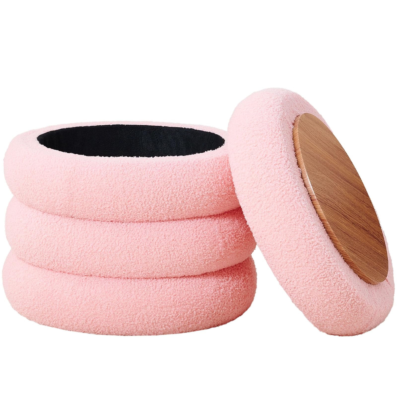 Mxfurhawa Round Storage Ottoman - Modern Sherpa Footstool with Flip-Top ...