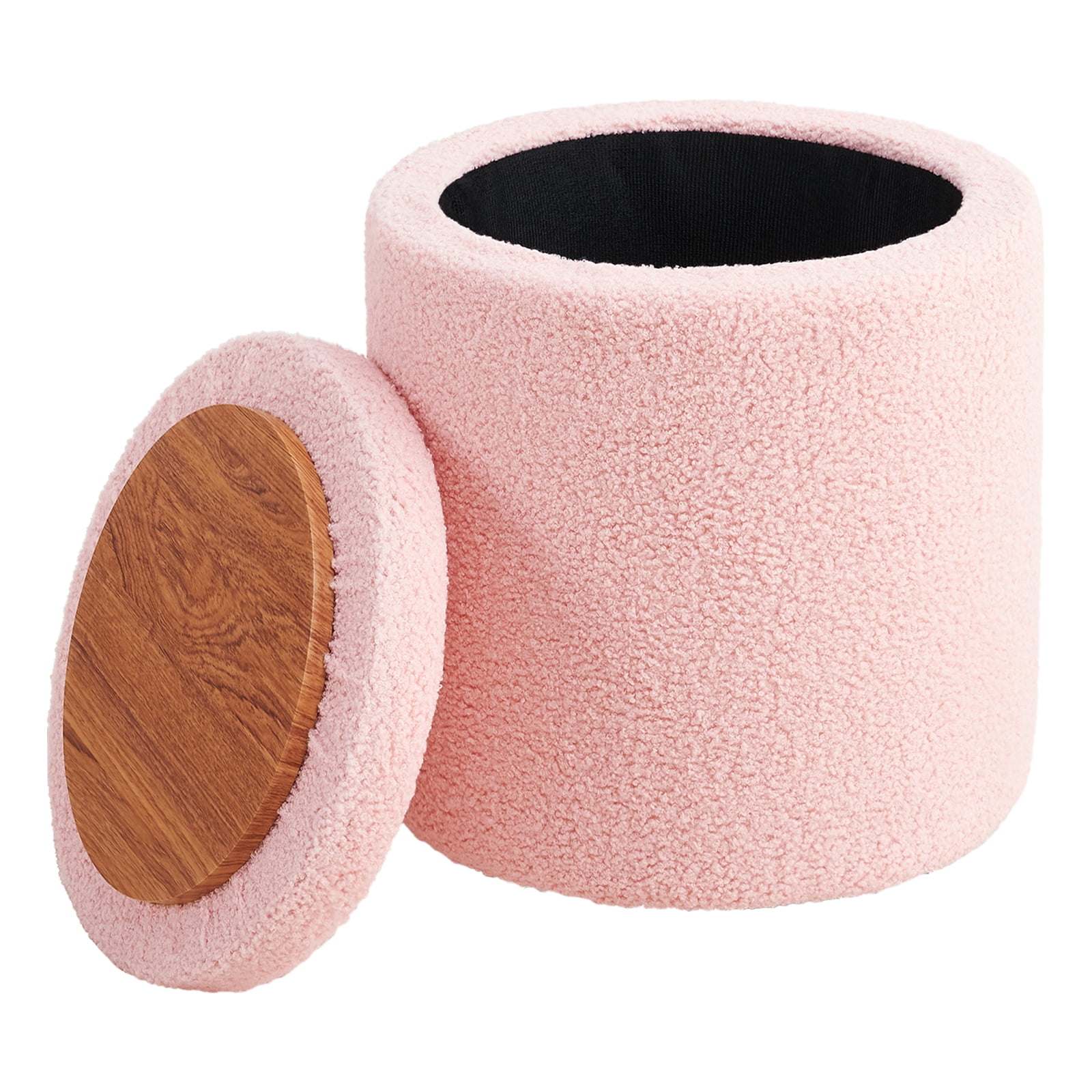 Mxfurhawa Round Storage Ottoman – Plush Teddy Velvet Footstool ...