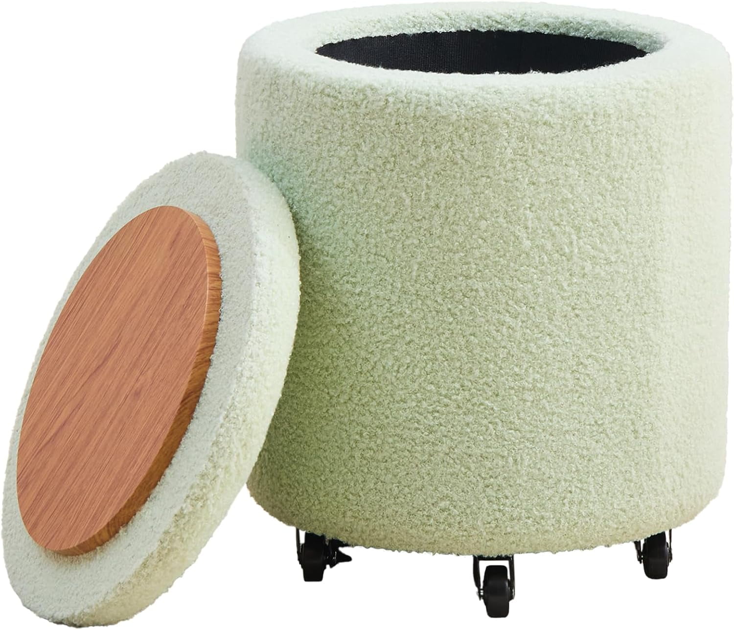 Mxfurhawa Storage Ottoman Foot Rest Round Footstool Teddy Velvet ...