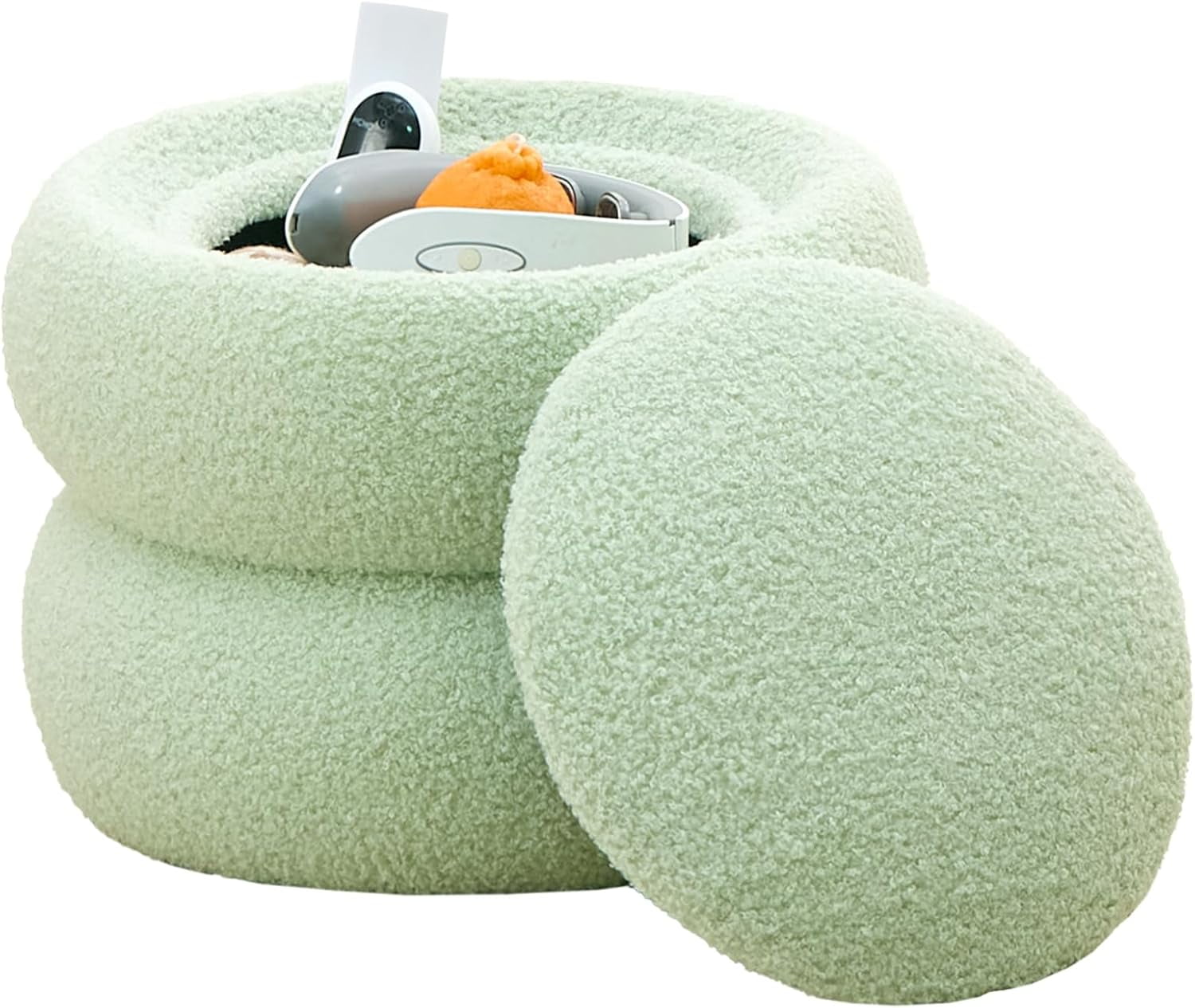 Mxfurhawa Storage Ottoman,Teddy Velvet -Shaped Round Footrest,Side ...