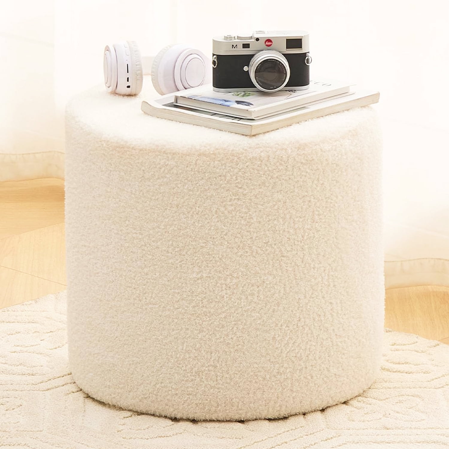 Mxfurhawa Teddy Fleece Ottoman - Soft Padded Round Footrest, Multi ...
