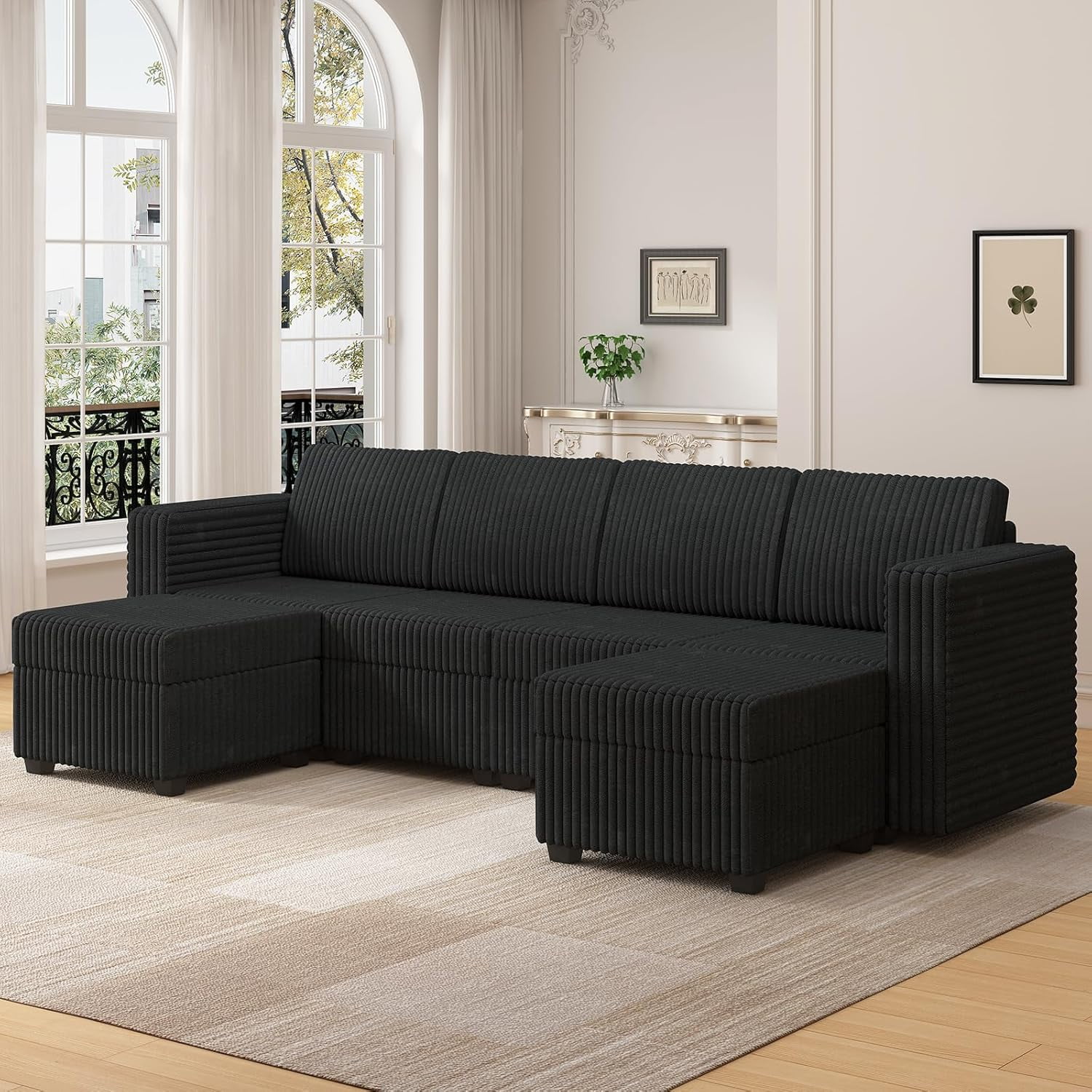 Mxfurhawa U Shaped Couch Modern Faux Mink Fur Sectional Couches Modular ...