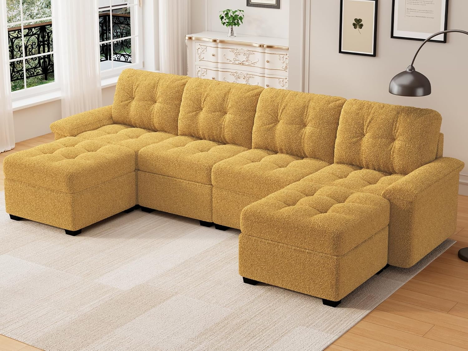 Mxfurhawa U-Shaped Sectional Sofa Set Convertible Modular Sofa Couch 6 ...