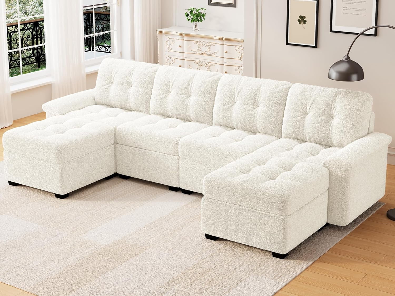 Mxfurhawa U-Shaped Sectional Sofa Set Convertible Modular Sofa Couch 6 ...