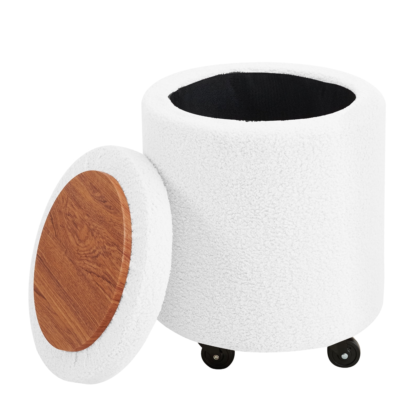 Mxfurhawa Velvet Storage Ottoman with Wheels – Round Footrest Stool ...