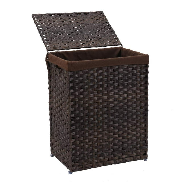 Mxfurhawa Wicker Laundry Hamper, Single Storage Basket with Lid, Brown ...