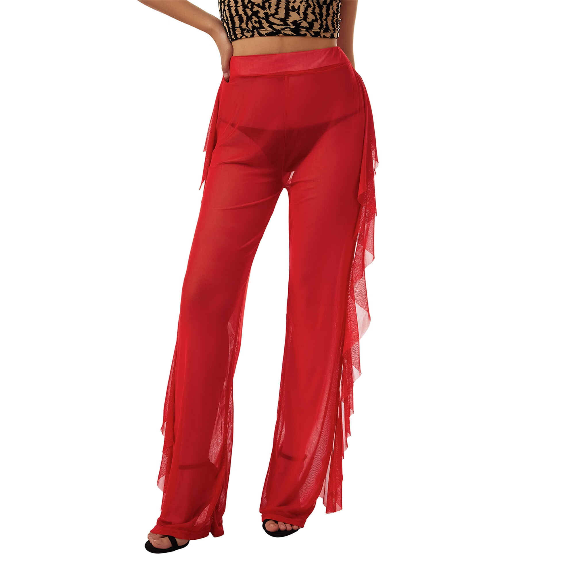 Mxiqqpltky Women Mesh Sheer Ruffle Cover Up Pants - Walmart.com