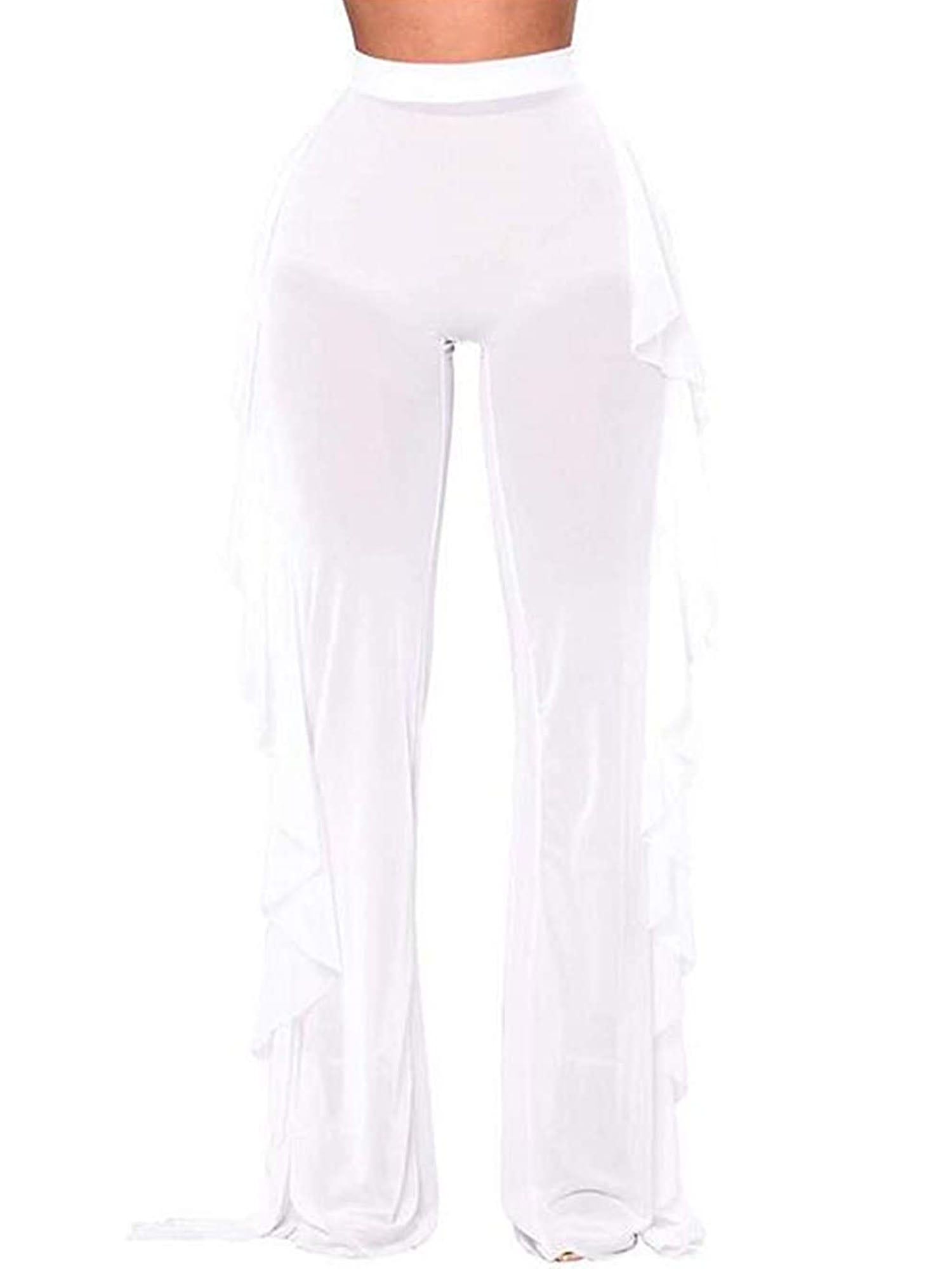 Mxiqqpltky Women Mesh Sheer Ruffle Cover Up Pants - Walmart.com