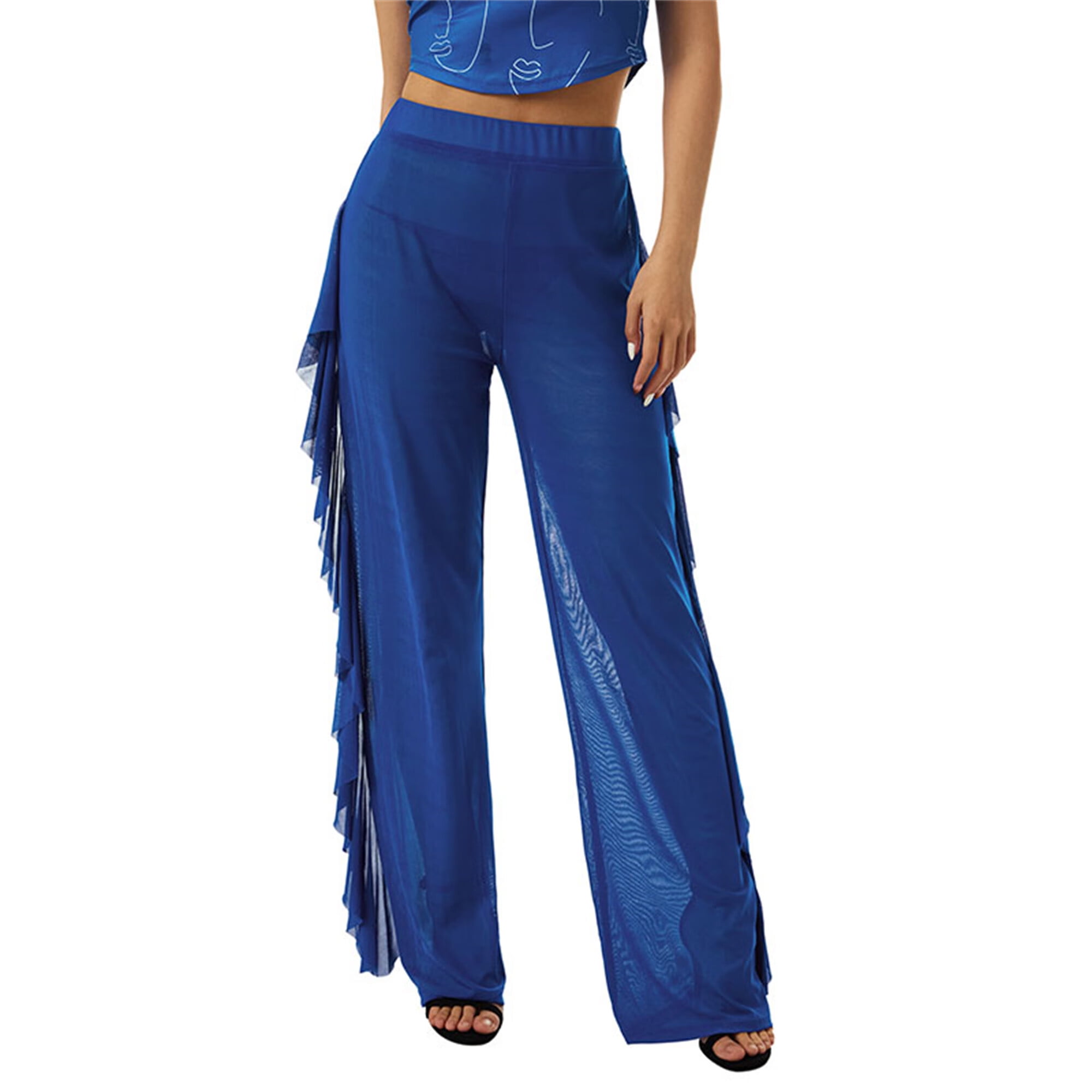 Mxiqqpltky Women Mesh Sheer Ruffle Cover Up Pants - Walmart.com