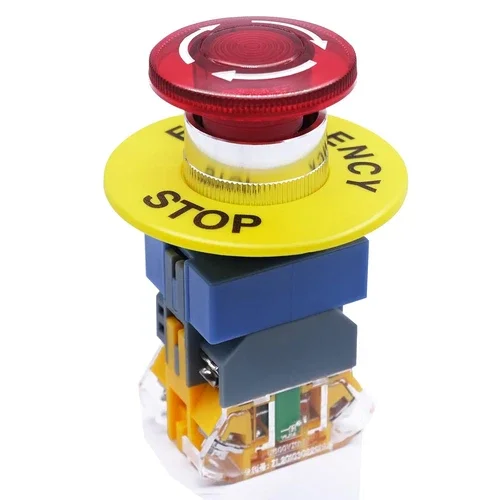 Mxuteuk 22Mm 110/120V LED Light Red Mushroom Emergency Stop Push Button ...