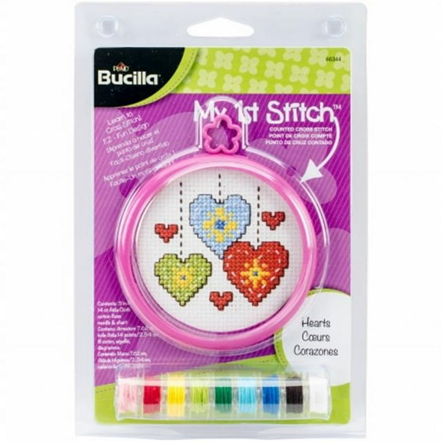 My 1st Stitch Hearts Mini Counted Cross Stitch Kit-3" Round 14 Count ...