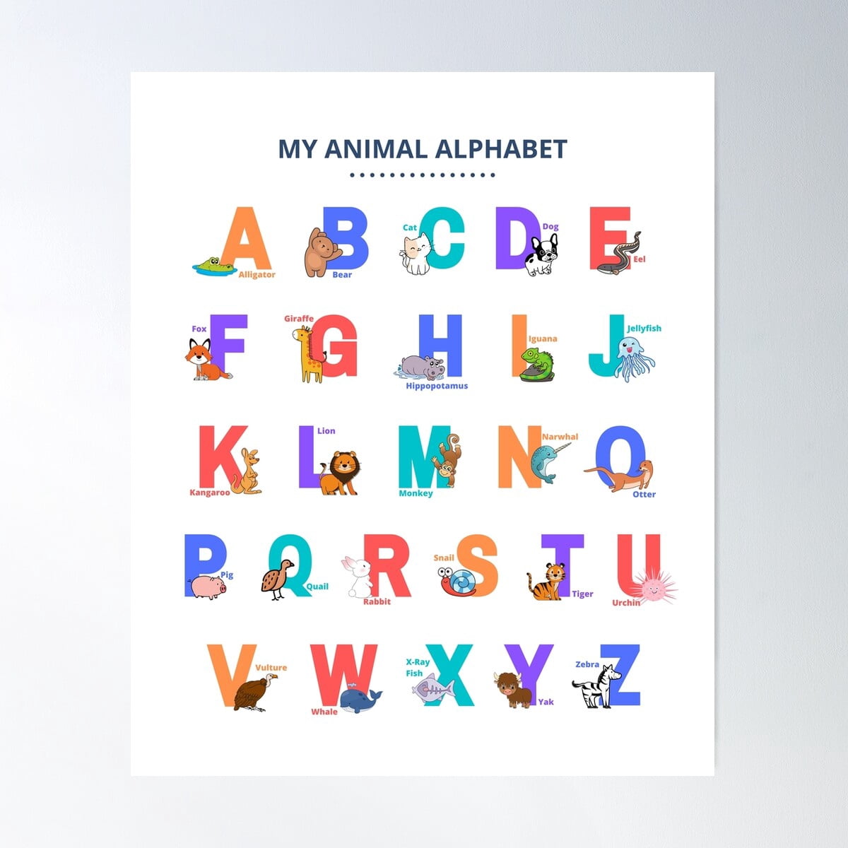 My A To Z Animal Alphabet Poster Wall Art, Modern Wall Decor For Living ...