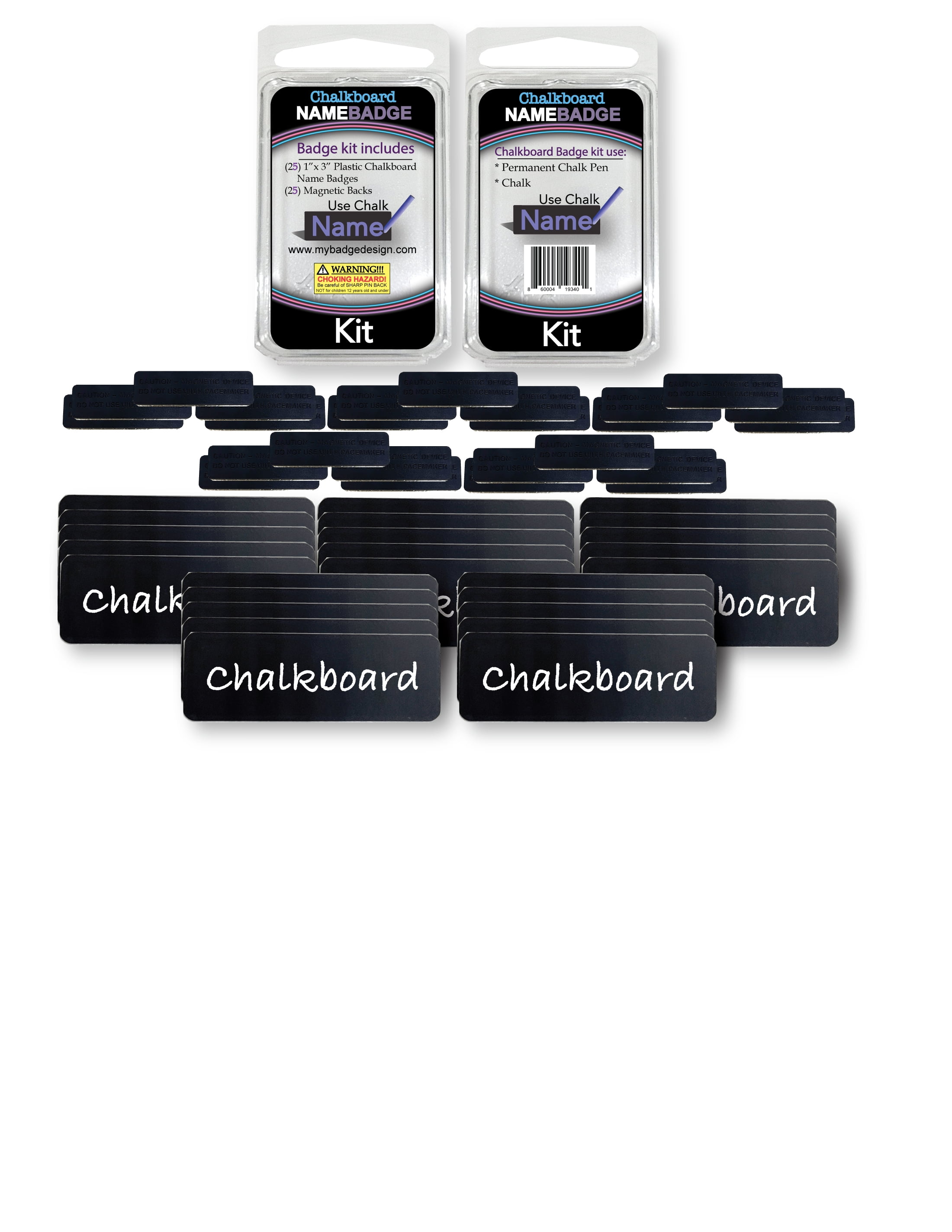 My Badge Design, 1"in x 3"in Chalkboard Name Badge Kit with Magnet Back ...